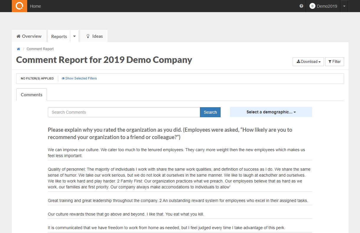 Best Places to Work: Comments Report