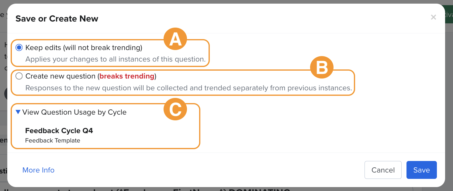 Editing Questions on a Live Template
