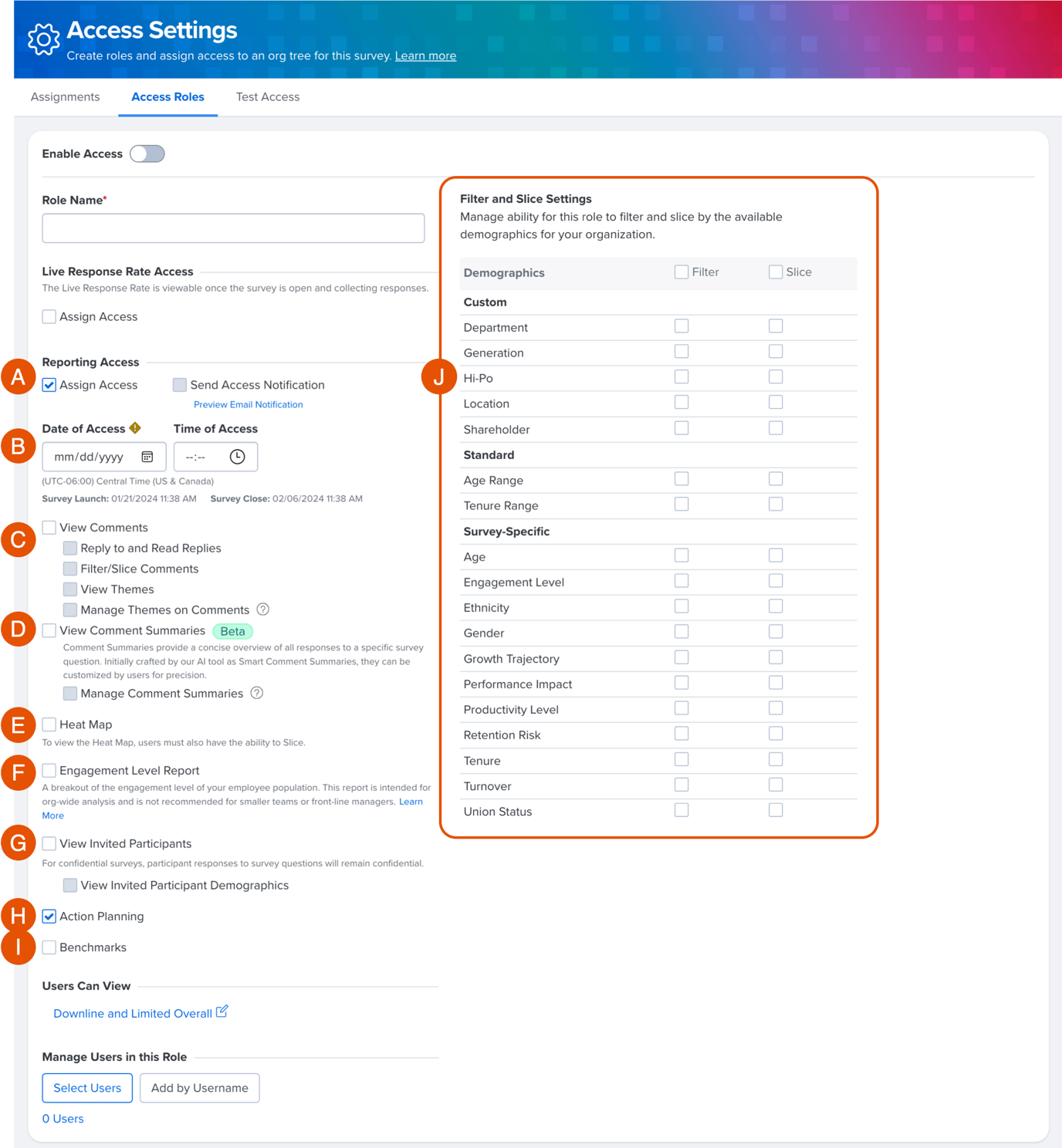 Survey Access Settings