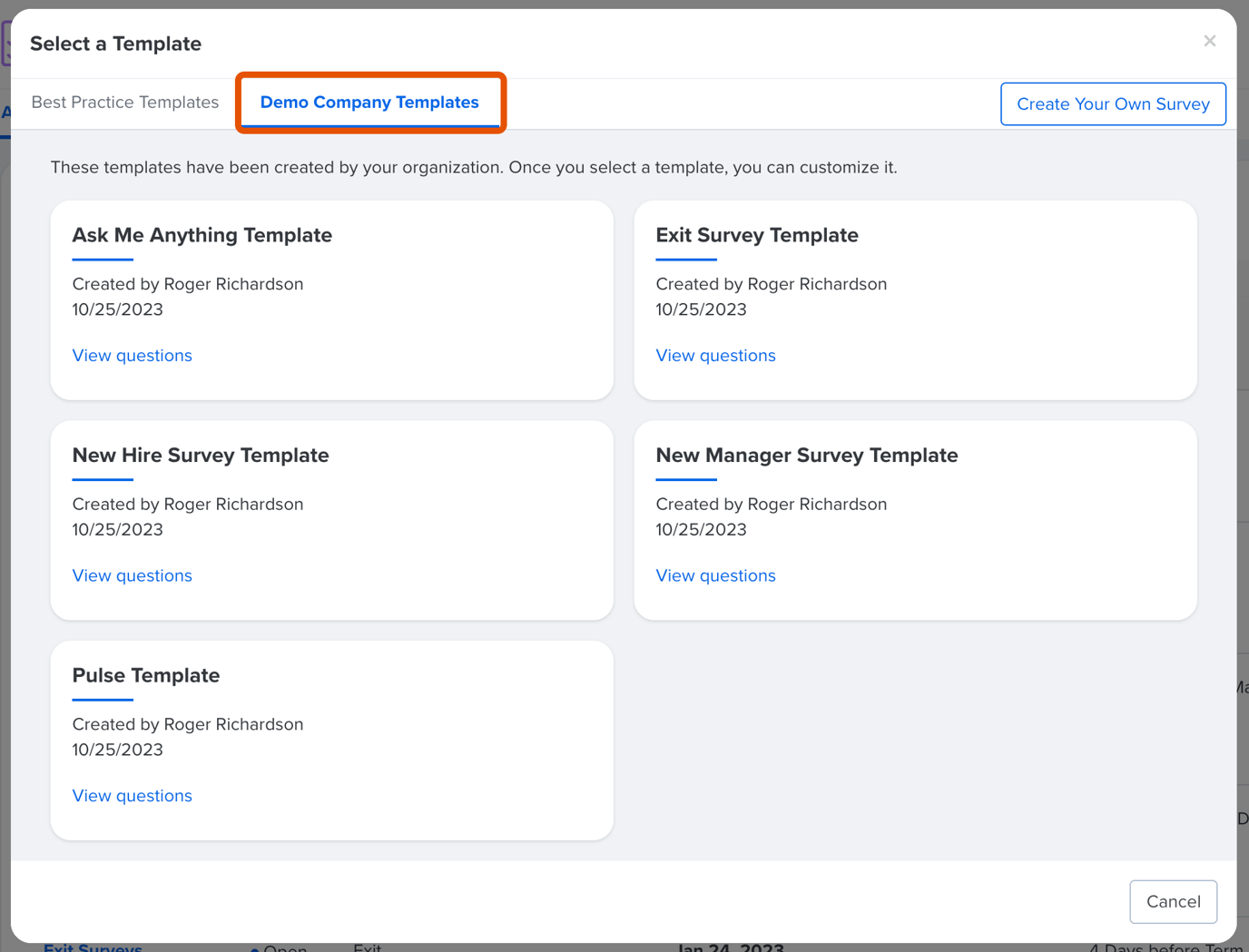 Use a Survey Template with a Survey