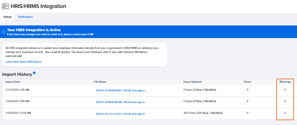 HRIS Integration Notifications