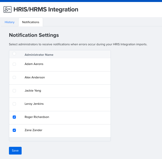 HRIS Integration Notifications