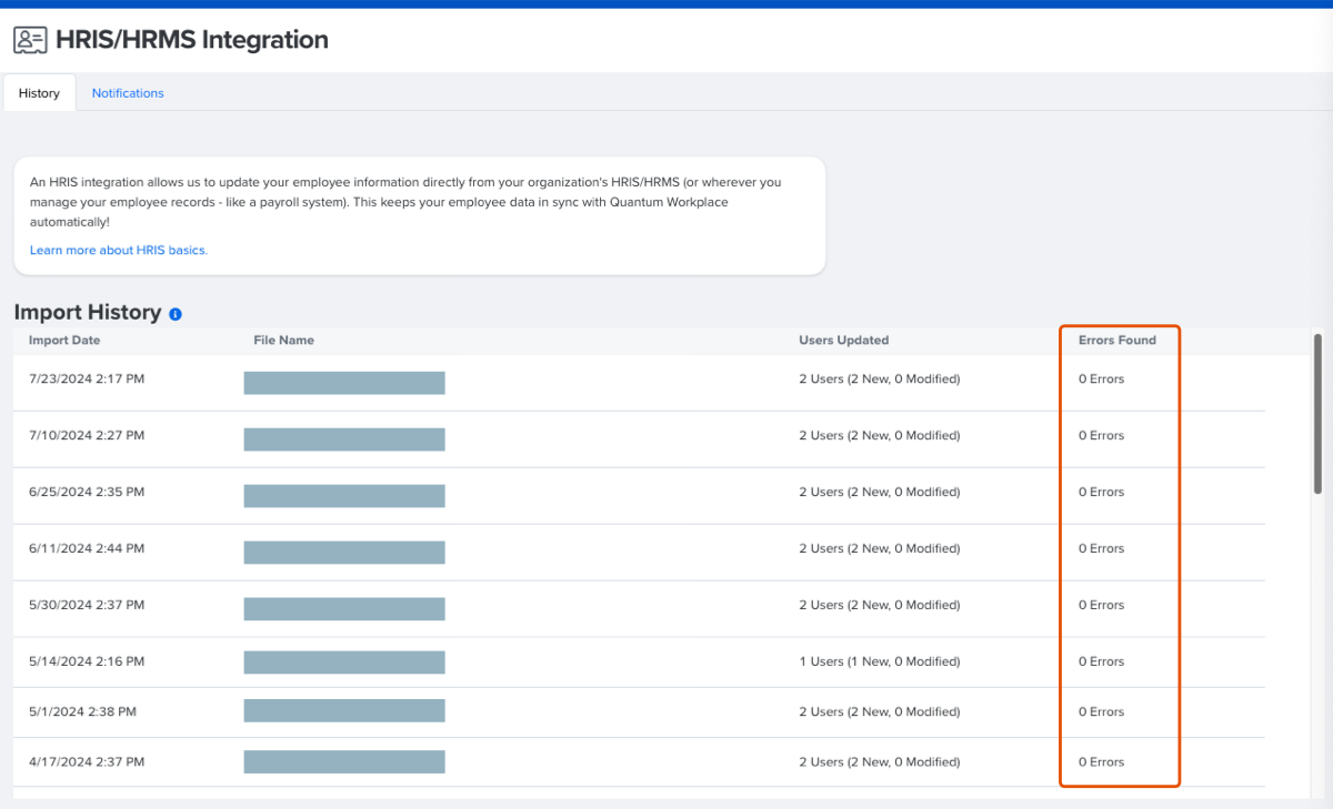 HRIS Integration Notifications
