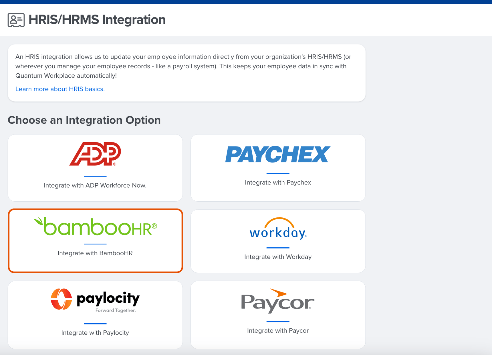 Establish an HRIS Integration with BambooHR