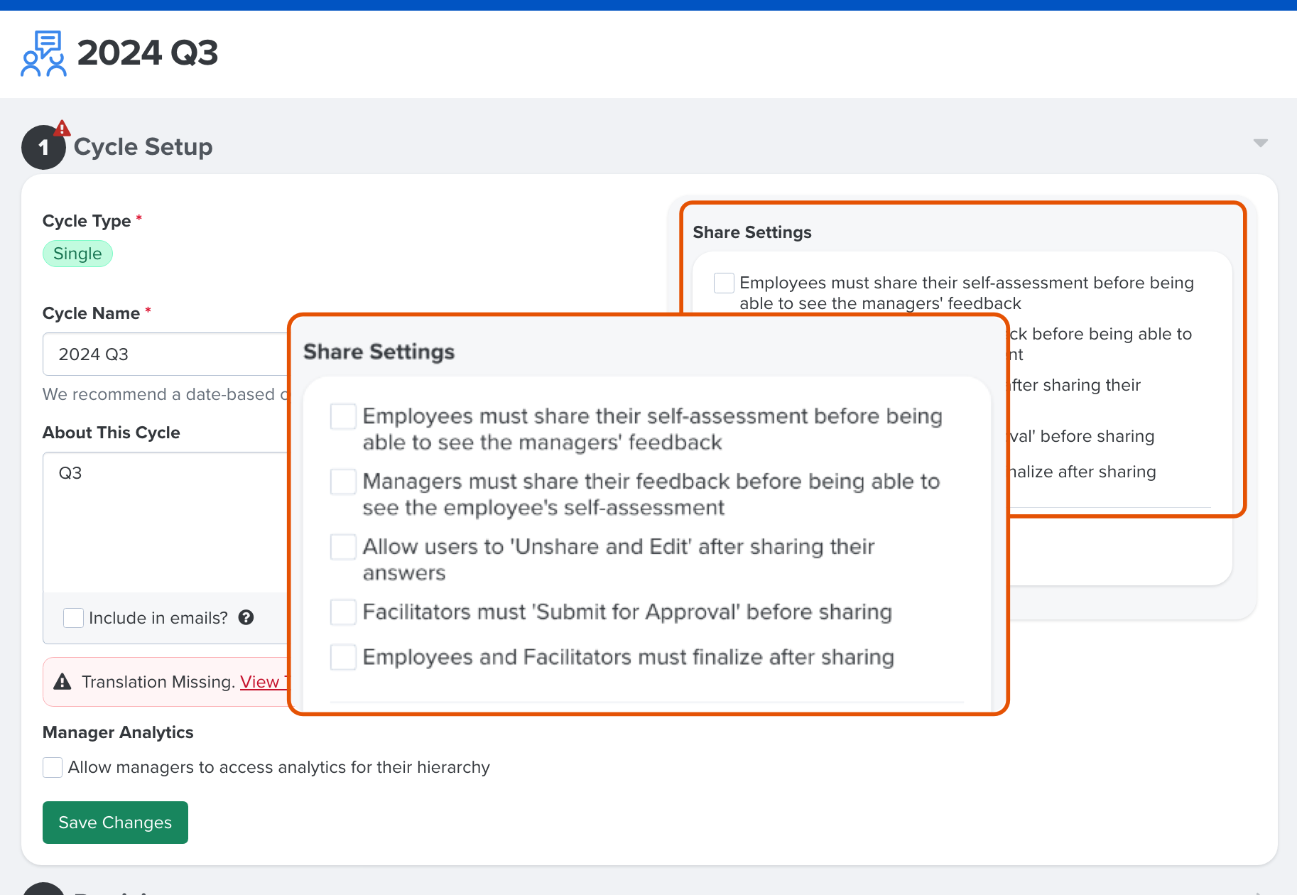 Edit 1-on-1 Cycle's Share Settings