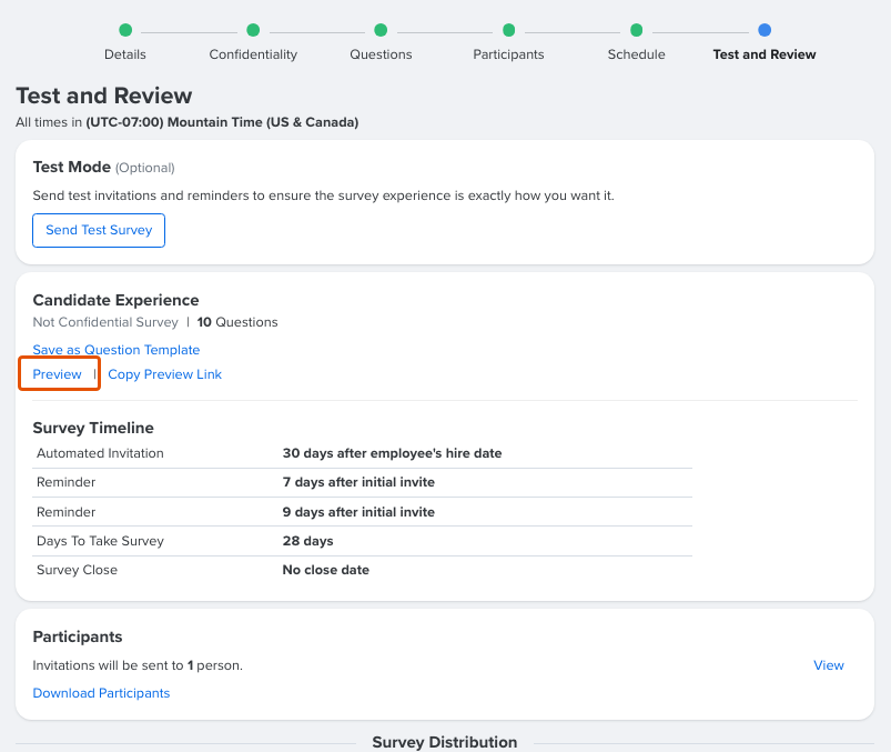 Test Survey Communications & Preview Surveys