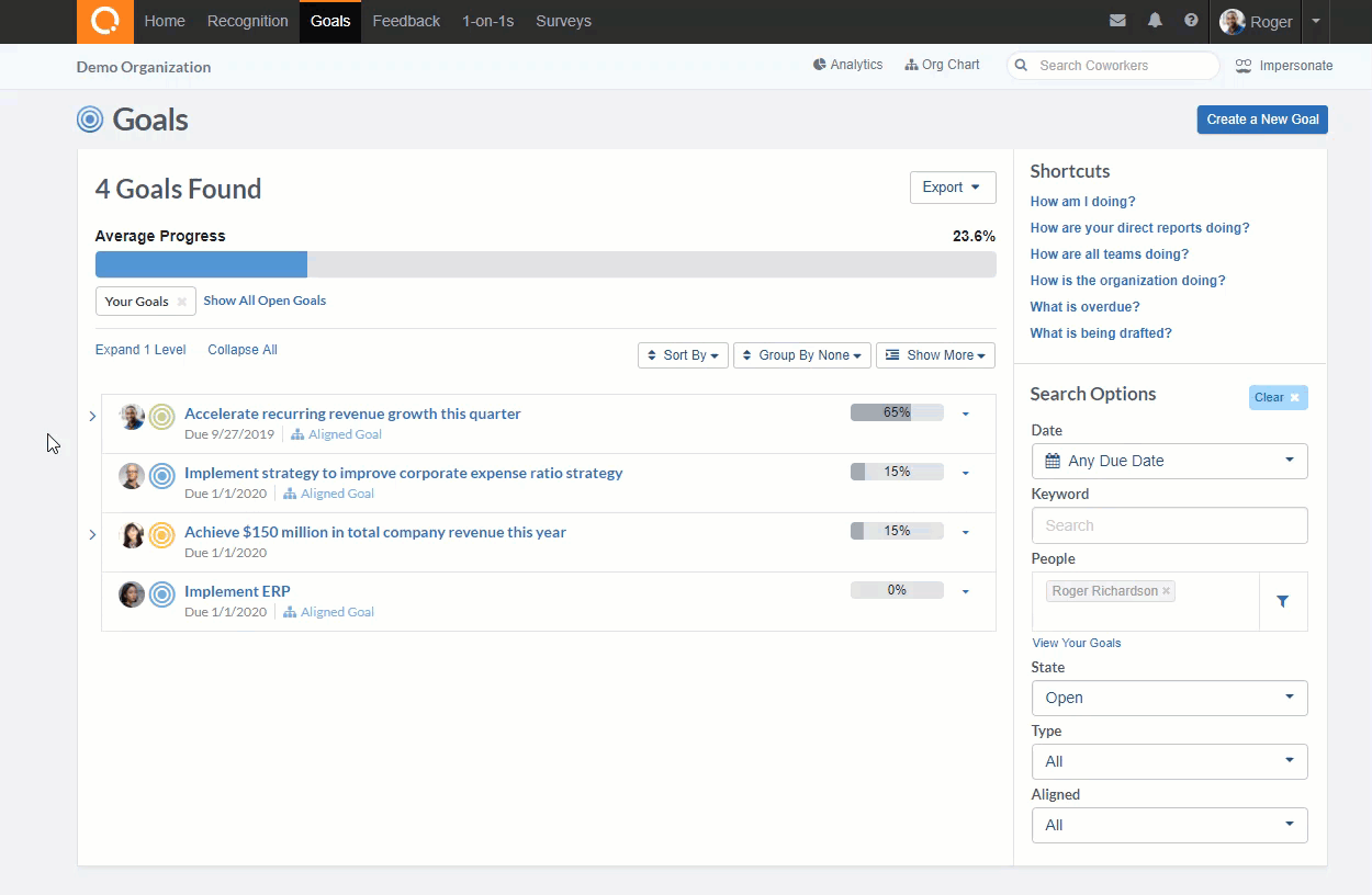 How to Search and Filter Goals