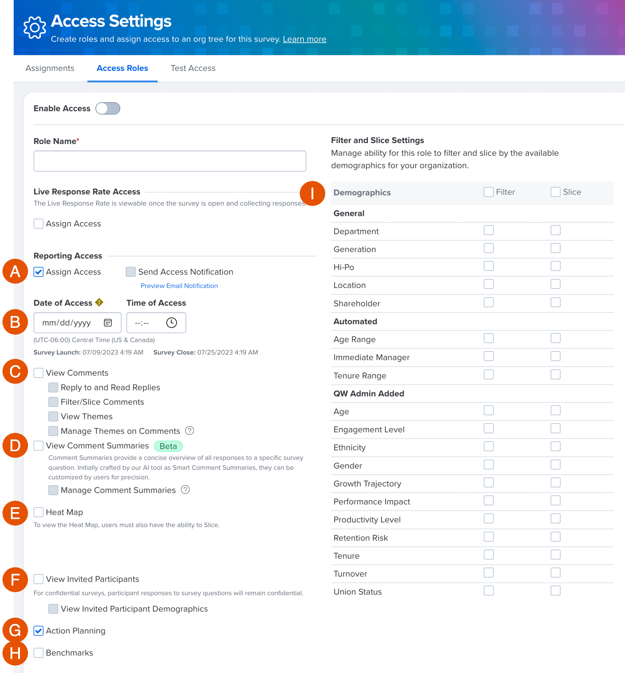 Survey Access Settings